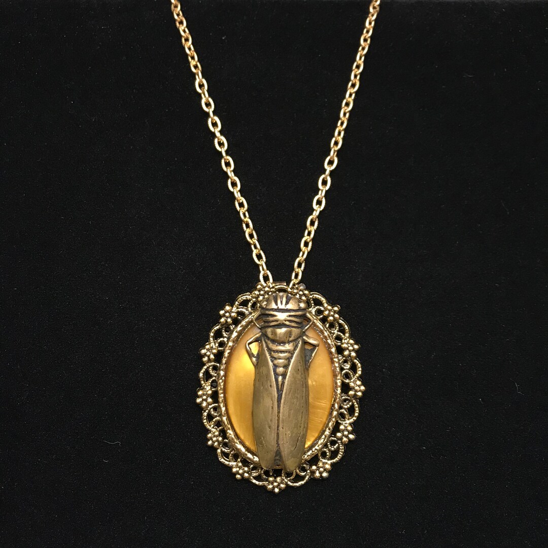 Large Cicada Necklace//victorian Style Cicada Necklace//gold Cicada ...