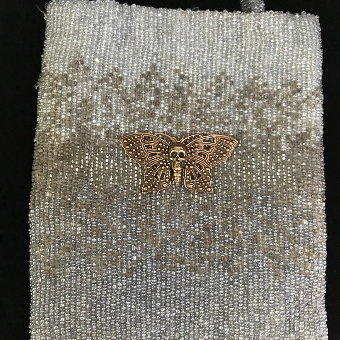 Gold Death Head Moth on Vintage Silver/gold Beaded Purse//deaths Head ...