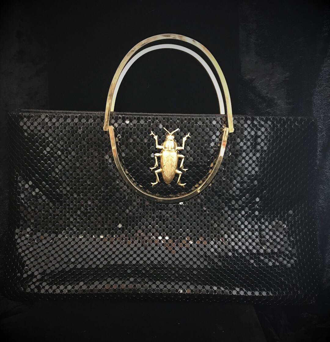Gold Beetles on Black Mesh Purse//gold Beetles on Black Chain Mail ...