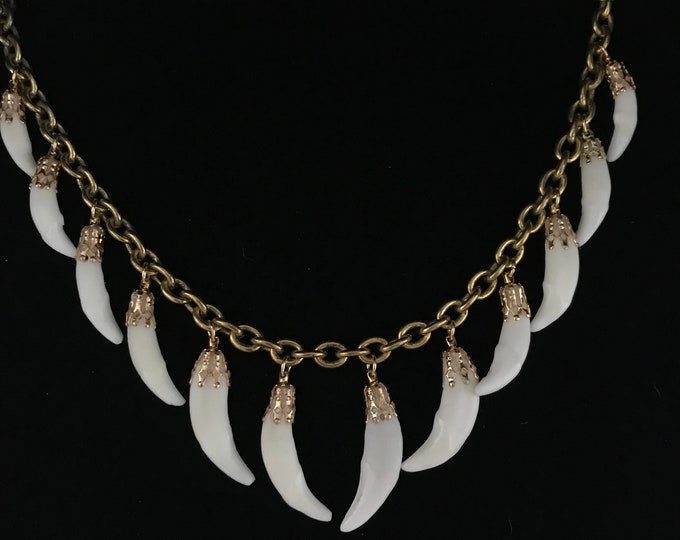 Real Coyote Tooth Necklace//21 Large Gold Plated Vintage Cable Chain ...
