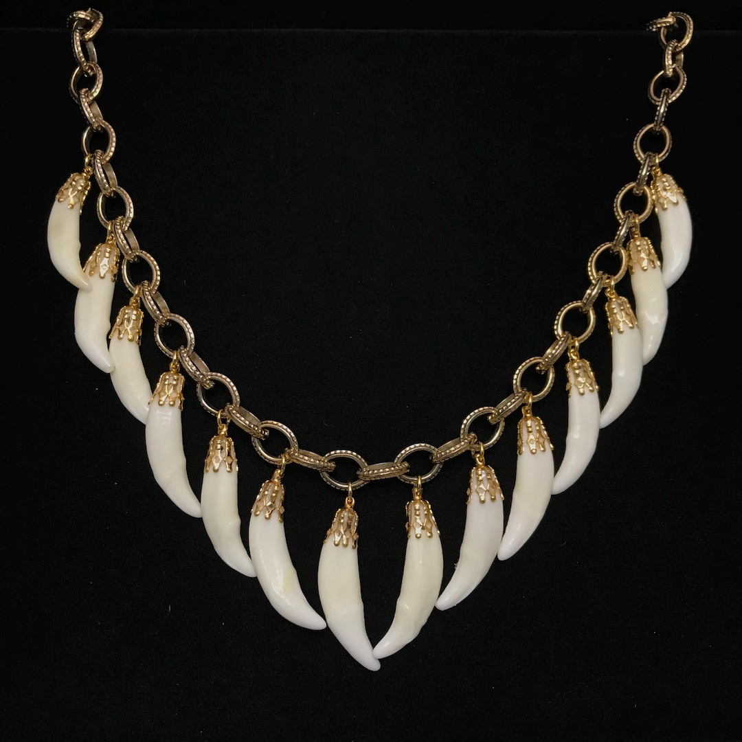 Real Coyote Tooth Necklace, Large Statement 18" Gold Plated Cable Chain ...