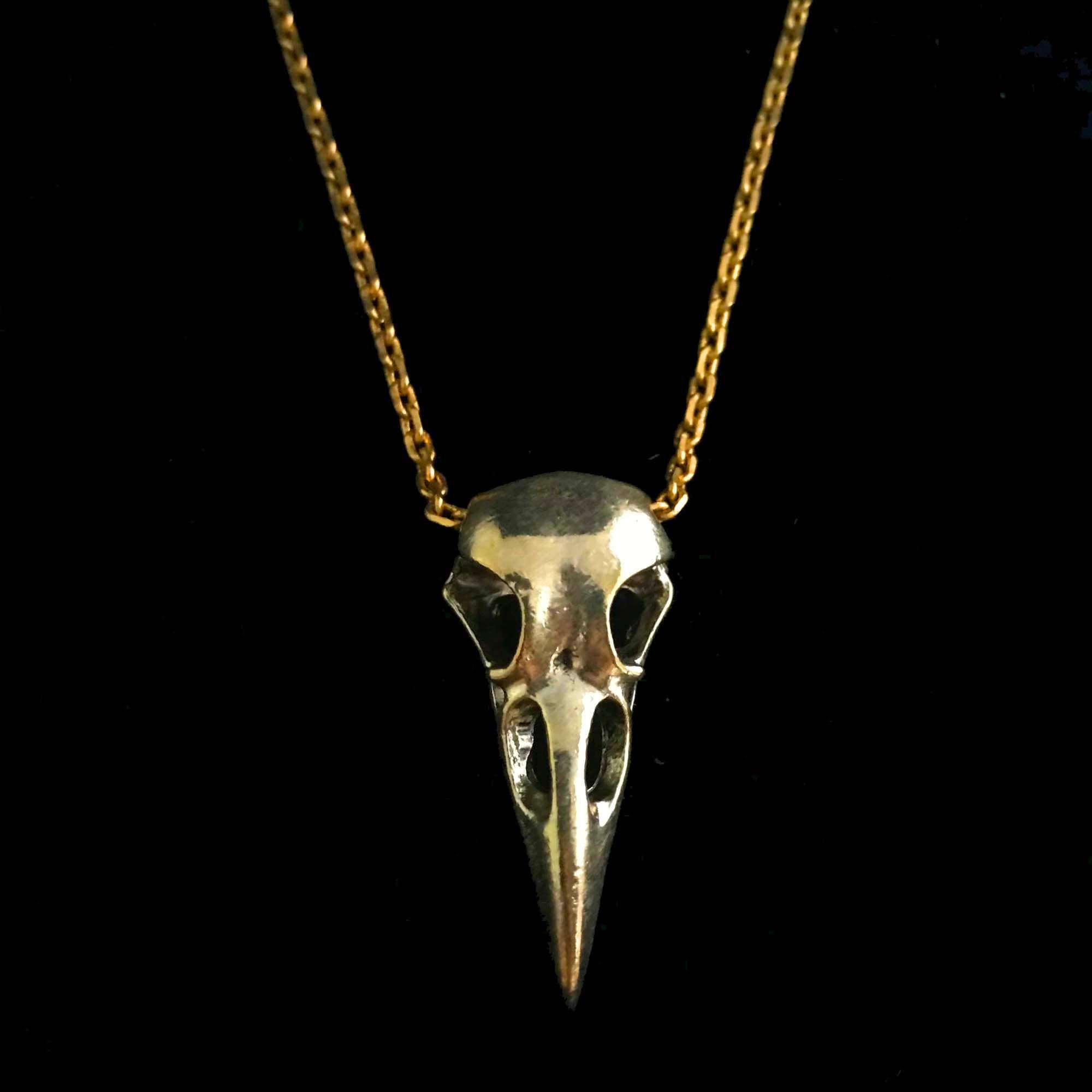 Small crow skull necklace//gold plated solid bird skull | Etsy