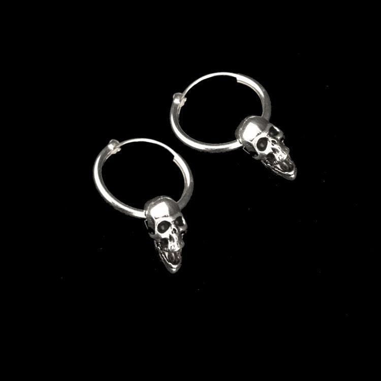 Pair Silver Plated Screaming Skull Sterling Silver Hoop - Etsy