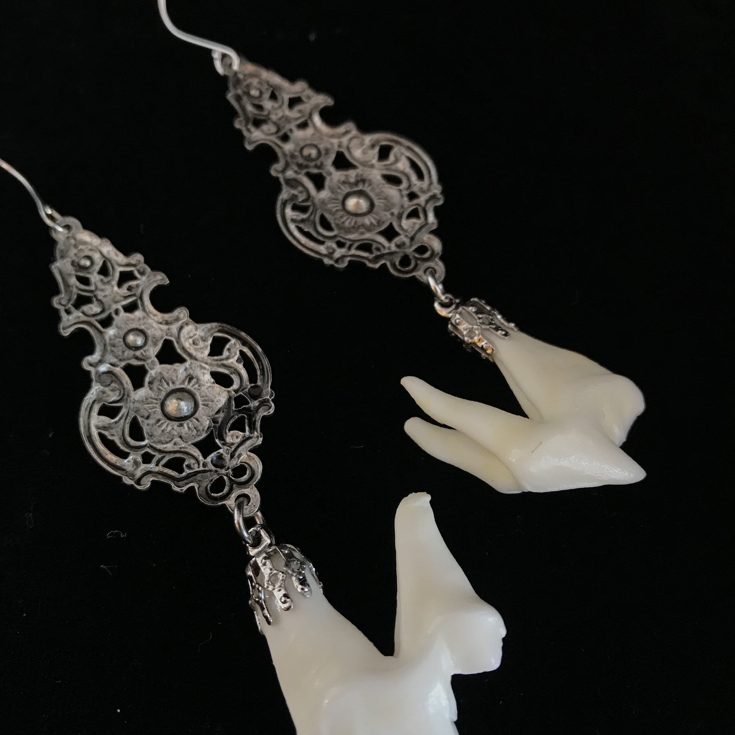 Real coyote teeth on silver plated Victorian style | Etsy