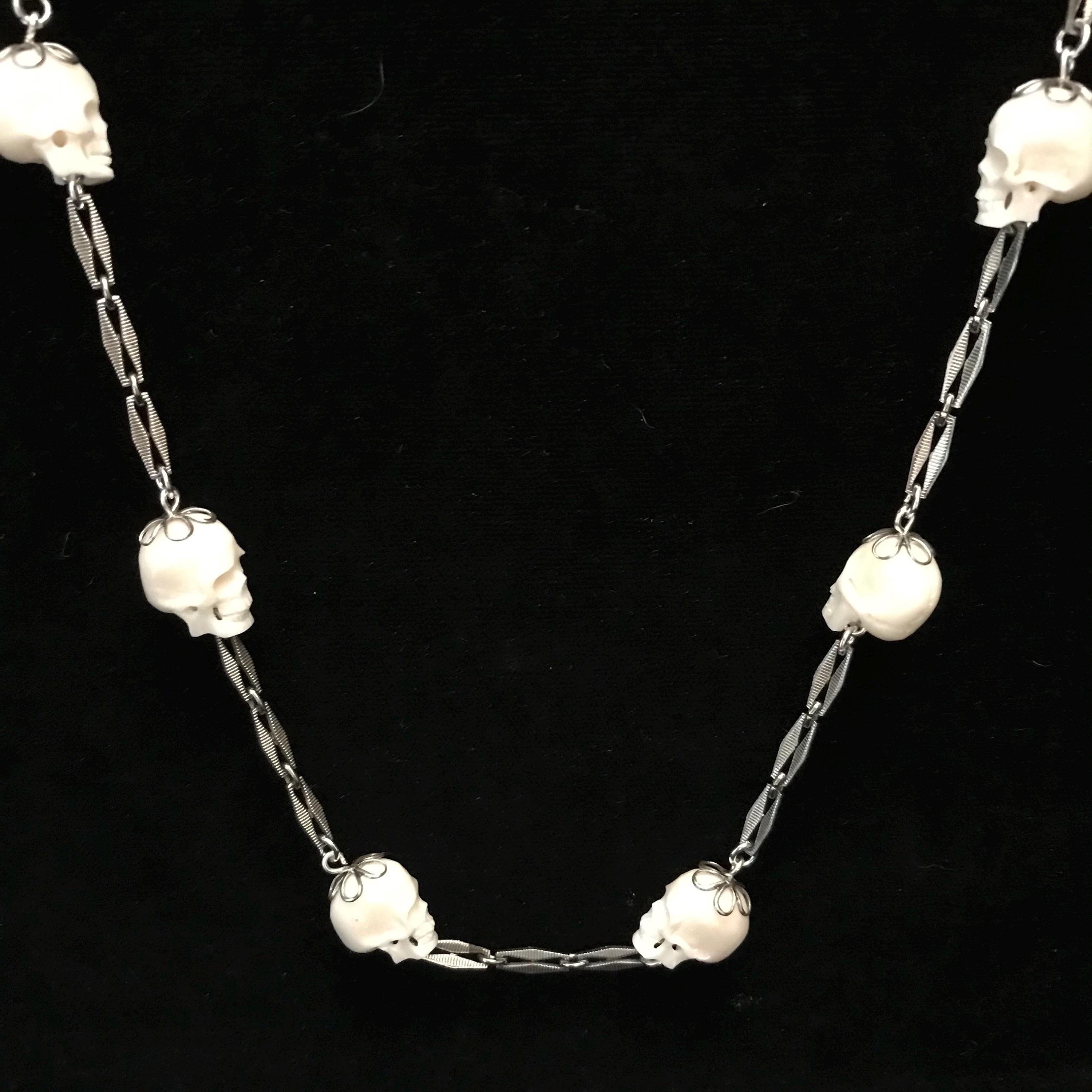 Vintage Chain, Carved Bone Skull Choker//bone Skulls 17.5" Vintage ...