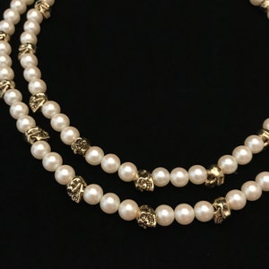 Skull Pearl Necklace-double Strand//gold Skull Beads,vintage Faux ...