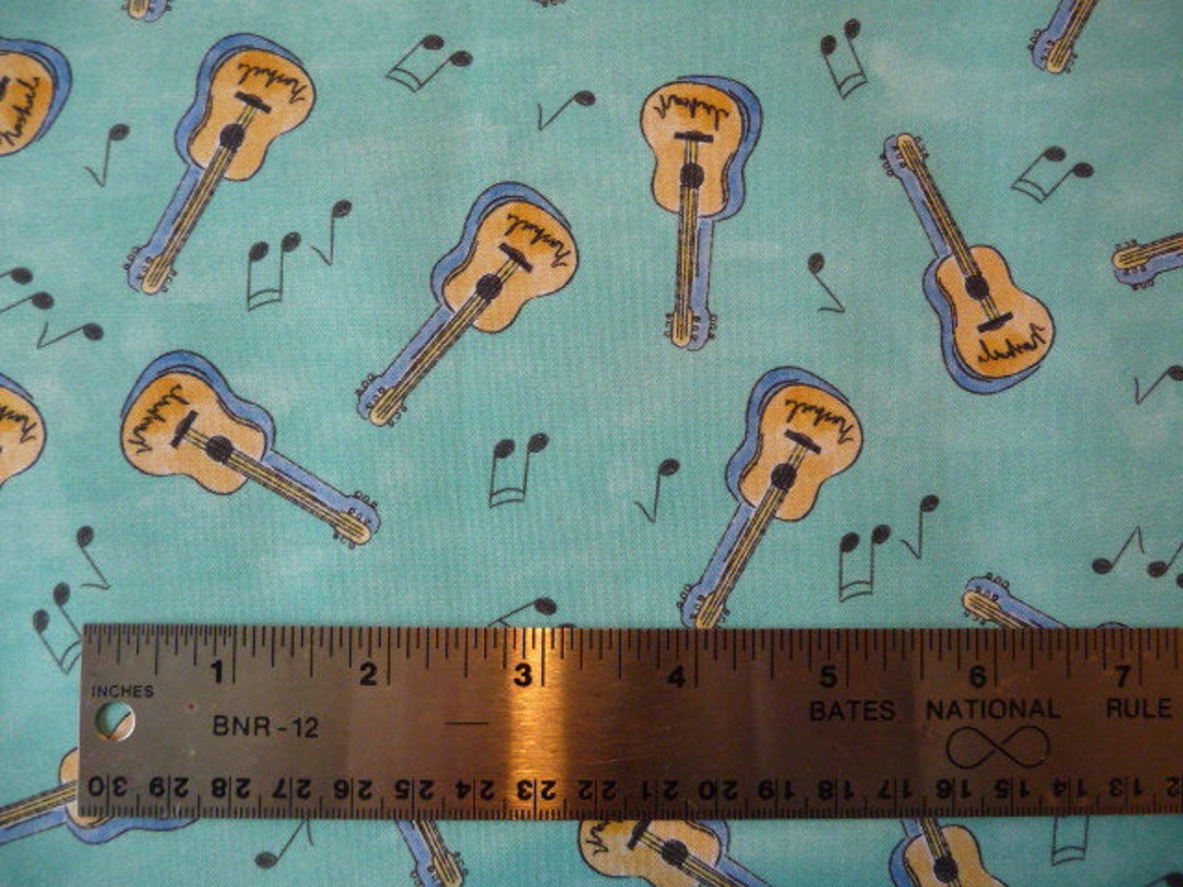 Tossed GUITARS and MUSICAL NOTES Fabric, 35 Inches, 44/45" Wide, 100% ...