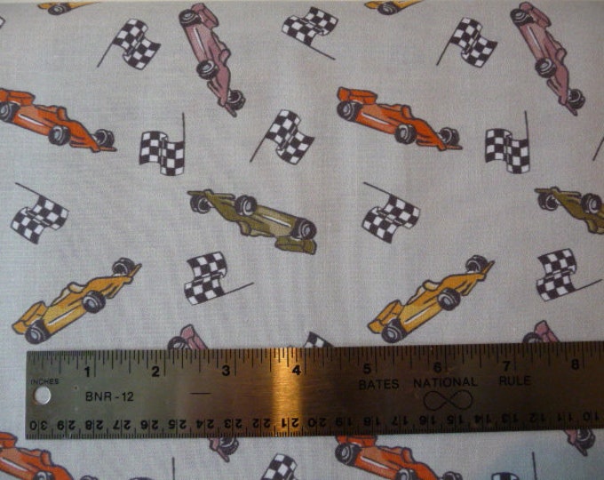 Tossed RACE CARS and CHECKERED Flags Fabric, 33 Inches, 44/45" Wide ...