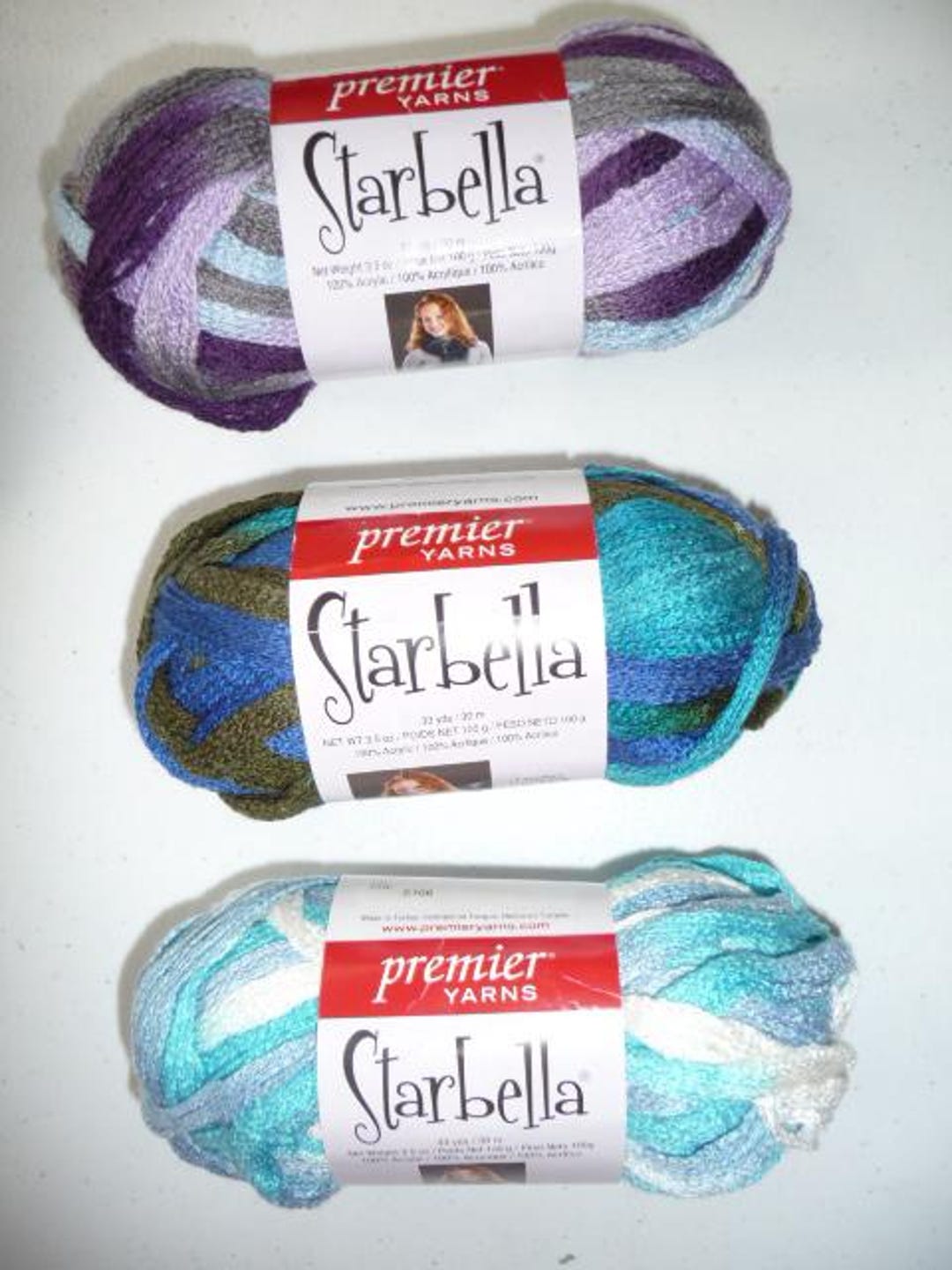 3 Skeins Premier STARBELLA Yarn . Eventide, Canyon Sunrise, Sea Breeze ...