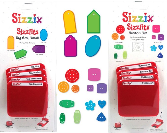 NEW Sizzix Sizzlits TAG & BUTTONS Sets Lot of 8 Dies, 20 Shapes Works ...
