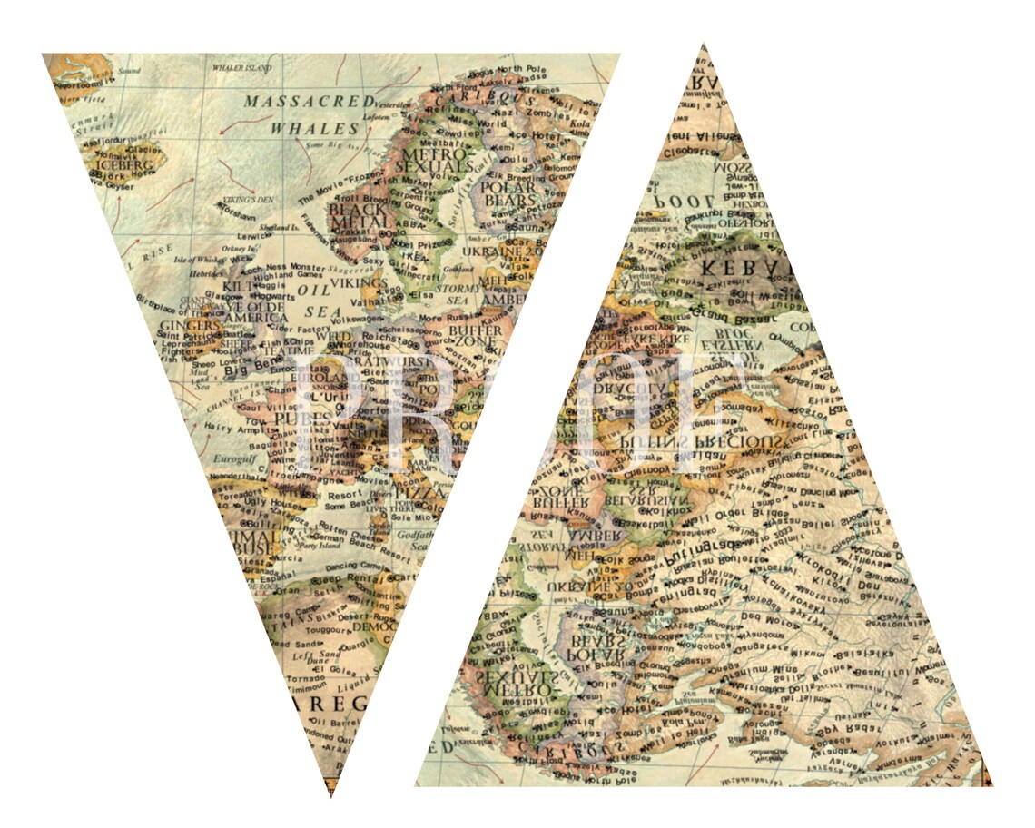 World Map Pennant Banner, Vintage World Map Banner, Classroom Banner ...