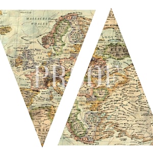 World Map Pennant Banner, Vintage World Map Banner, Classroom Banner ...