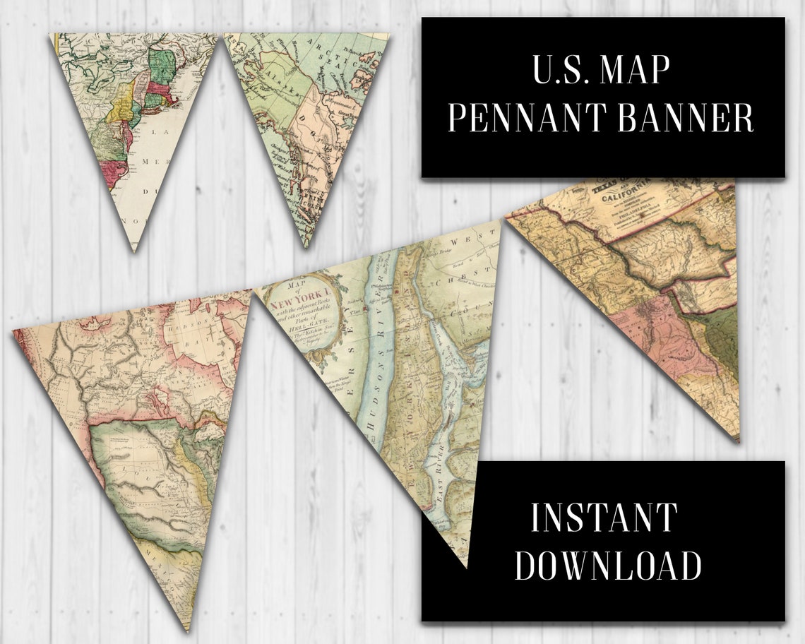 US Map Pennant Banner, Vintage US Map Banner, History Classroom ...