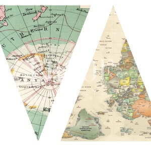 World Map Pennant Banner, Vintage World Map Banner, Classroom Banner ...