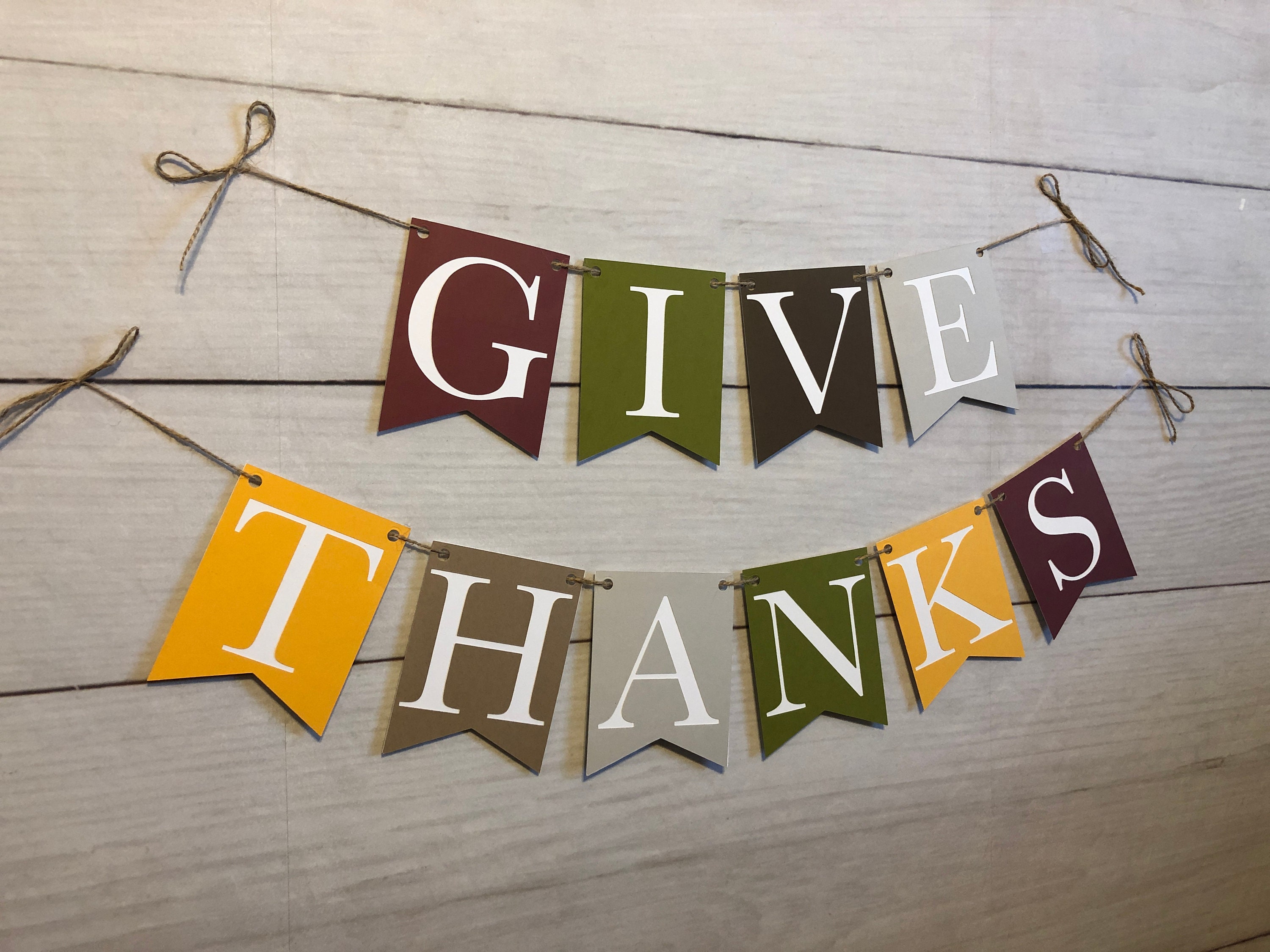 Give Thanks Thanksgiving Banner, Neutral Cardstock, Burlap String - Etsy