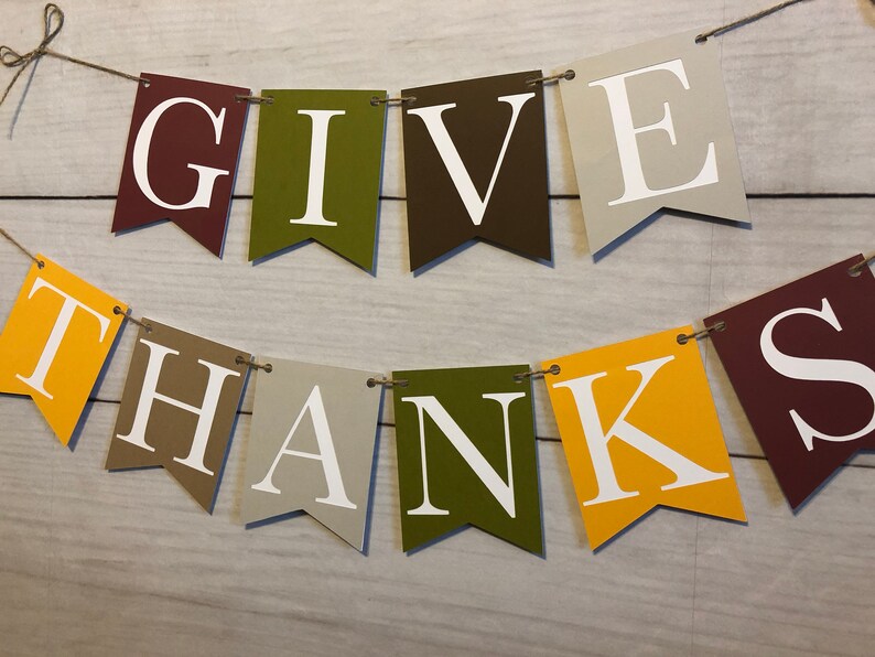 Give Thanks Thanksgiving Banner, Neutral Cardstock, Burlap String - Etsy