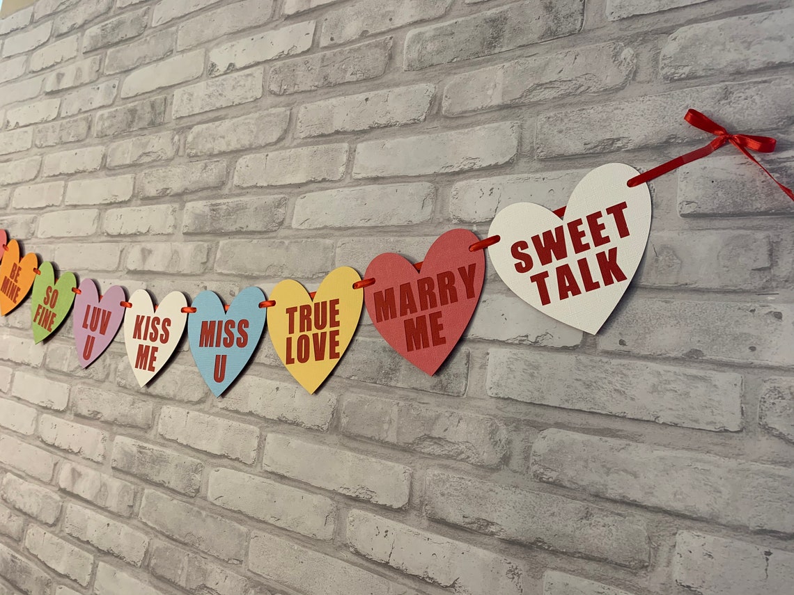 Candy Heart Banner Valentine Hearts Banner Valentine's - Etsy
