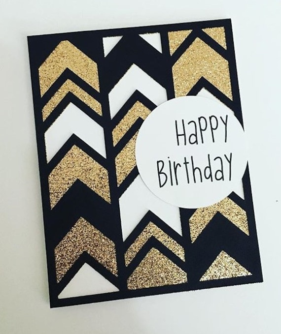 Card Happy Birthday Card Chevron Birthday Card Gold and | Etsy