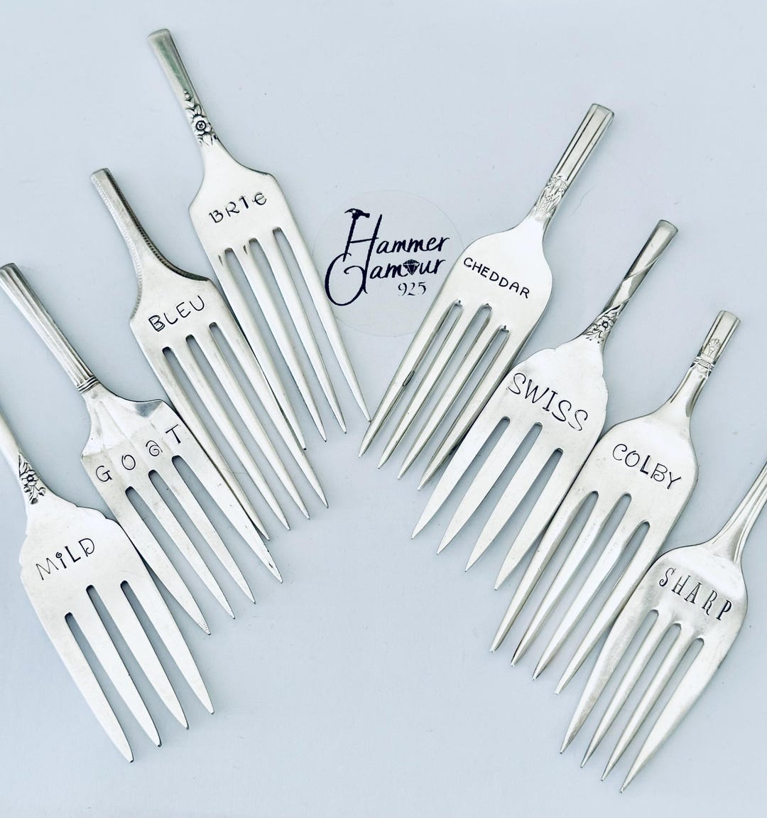 Cheese Forks, Cheese Markers, Handstamped Silver, Cheese Label, Set of ...