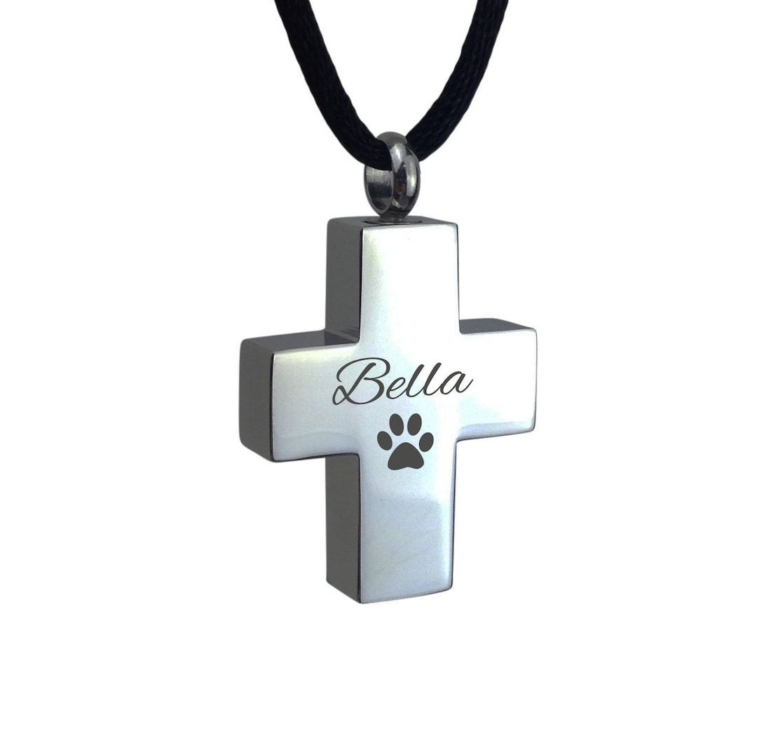 Personalised Paw Cross on Rope Urn Pendant - Memorial Ash Cremation ...