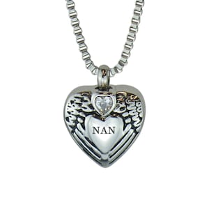 Nan Angel Wings Crystal Heart Urn Pendant Necklace - Memorial Ash ...
