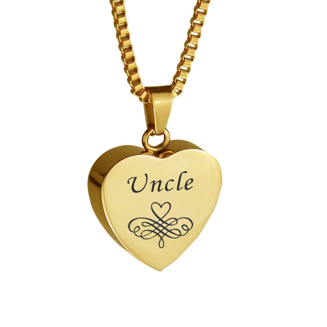Uncle Patterned Gold Heart Urn Pendant - Memorial Ash Keepsake ...