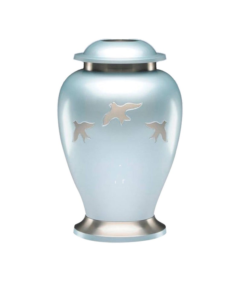 Large Powder Blue & Silver Flying Birds Urn for Adult Pet Dog Ashes ...