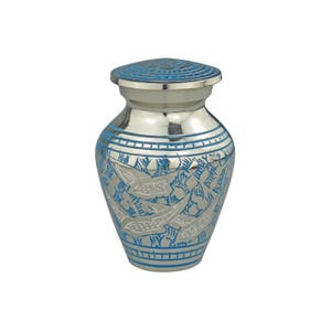 Miniature Blue and Silver Flying Birds Keepsake Urn for Ashes Cremains ...