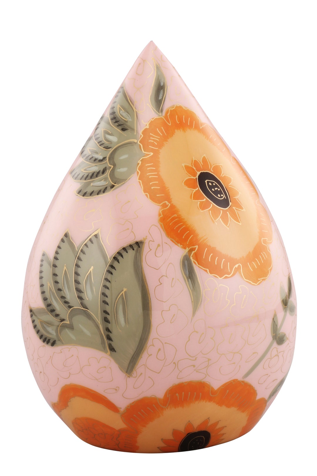 Hand Painted Teardrop Pink Flower Cremation Urn for Adult or Pet ...