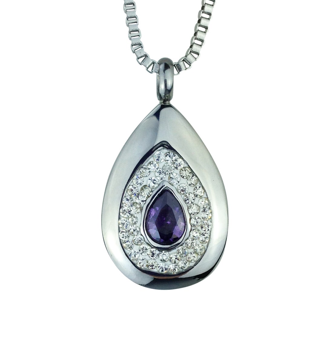 Crystal Purple Teardrop Urn Pendant - Memorial Ash Keepsake Jewellery ...