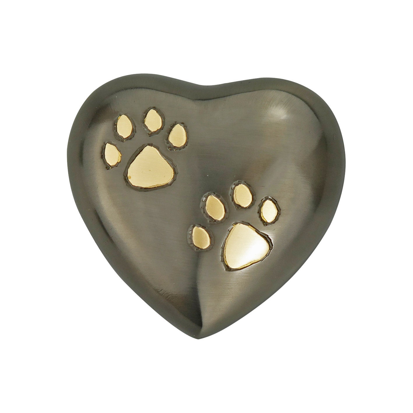 Slate Grey Heart With Golden Paw Prints Urn Keepsake for Dog Cat Ashes ...
