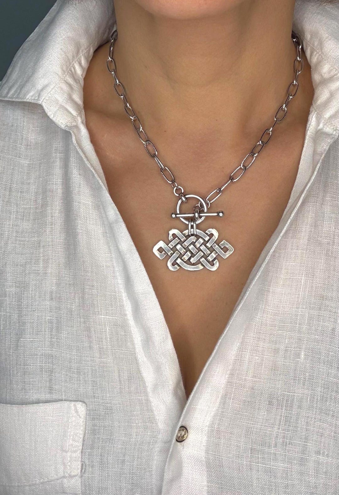 N041>> Stainless Steel Chain Endless Knot Necklace, Chain Necklace With ...
