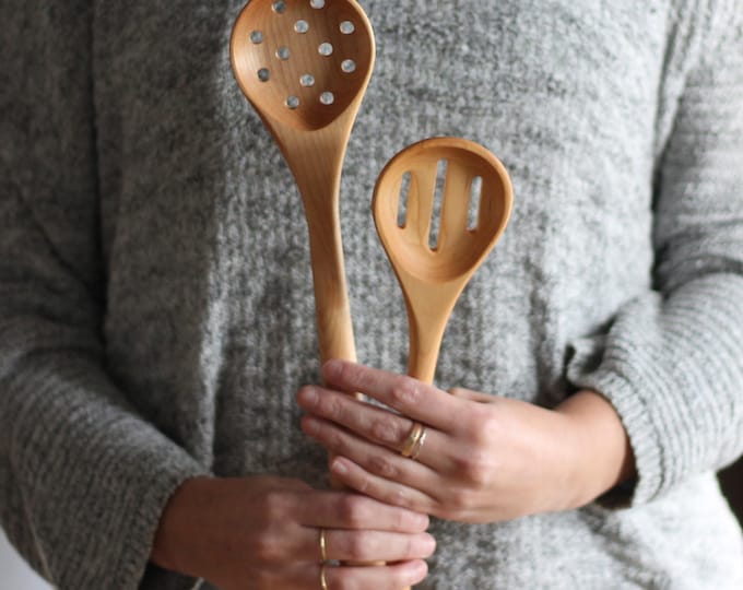 Wooden Spoon / Rake for Pasta Spaghetti Serving Large From Cherry Wood ...