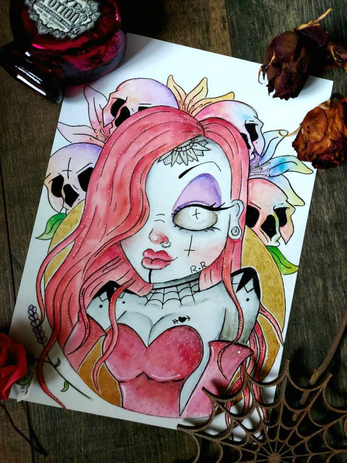 Jessica Rabbit tattooed up punk rock with skulls . A4 print | Etsy