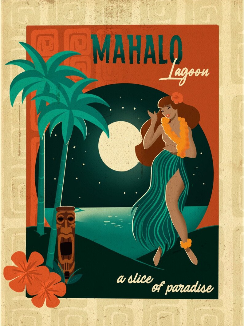 Mahalo Lagoon Tiki Bar Poster - Etsy