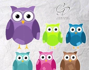 Baby Owl Clip Art Girl Owl Clipart Rainbow Owls on Branches - Etsy