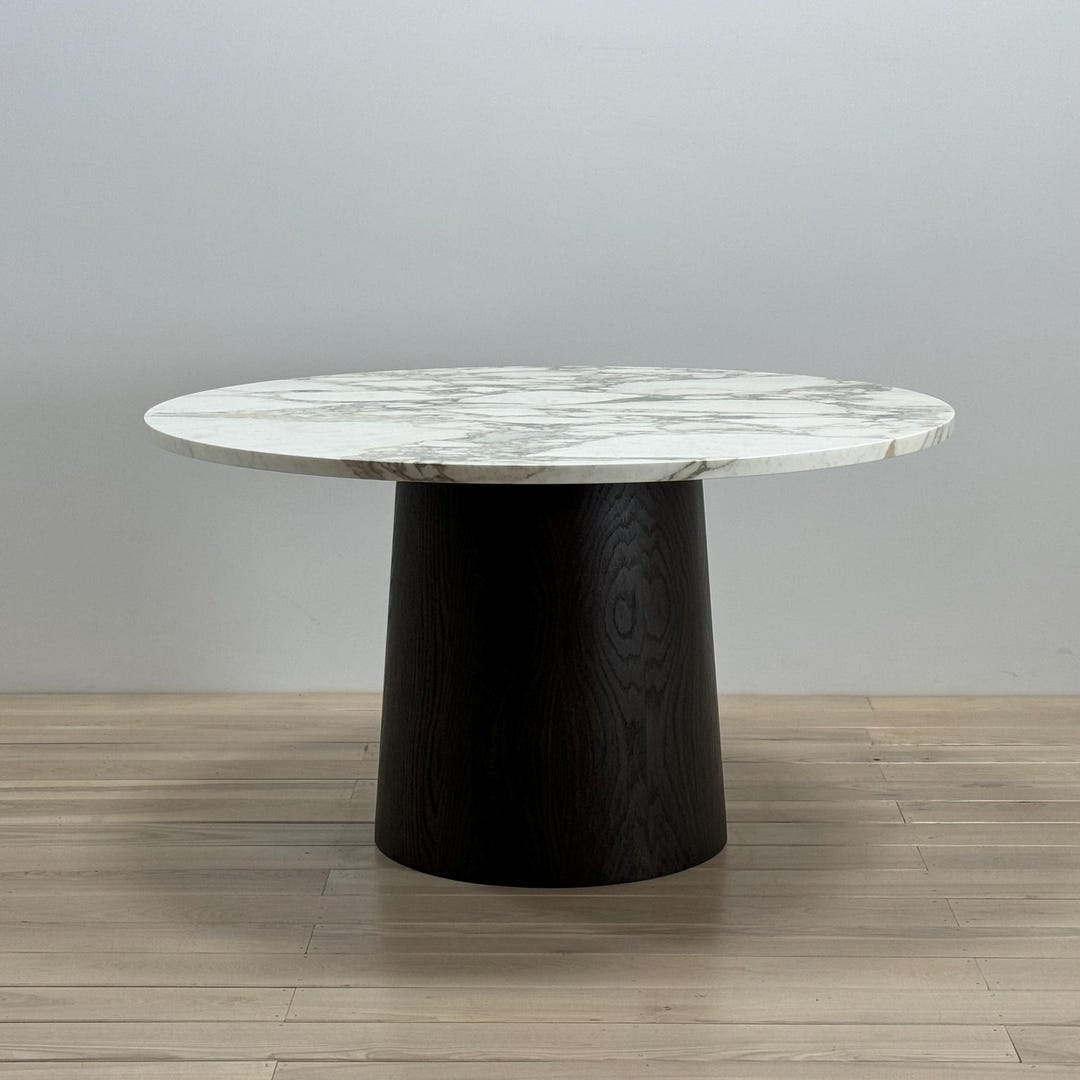 Orion Round Marble Table With Charcoal Oak Leg - Etsy