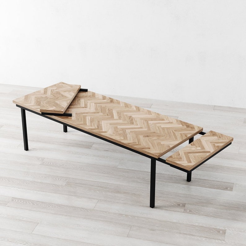 Medway Herringbone Extendable Natural Oak Dining Table - Etsy