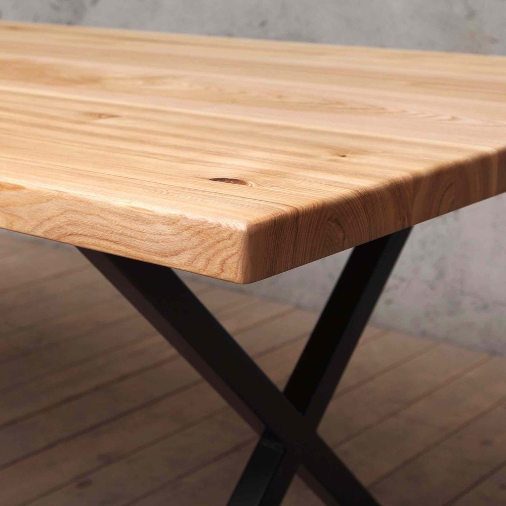 Bridge Solid Natural Ash Dining Table With Matt Black X Shaped - Etsy