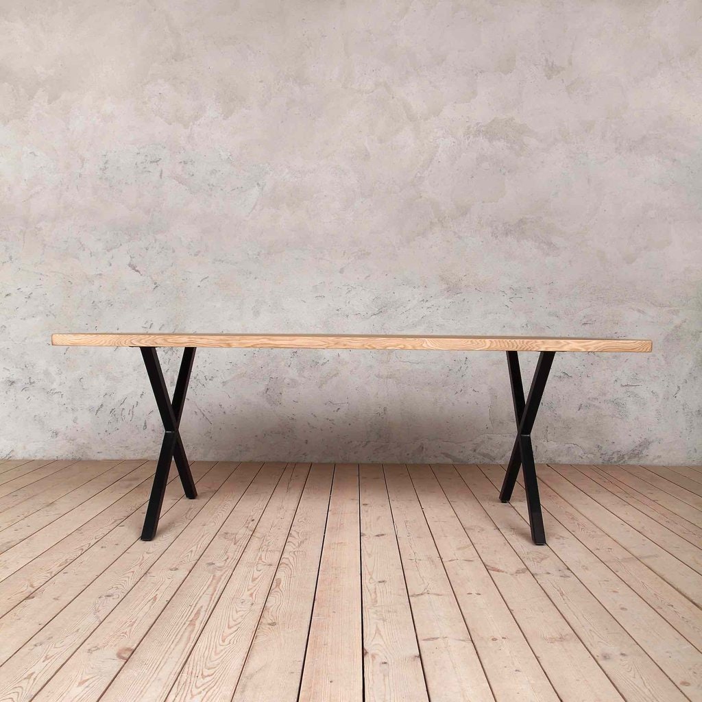 Bridge Solid Natural Ash Dining Table With Matt Black X Shaped - Etsy