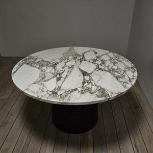 Orion Round Marble Table With Charcoal Oak Leg - Etsy