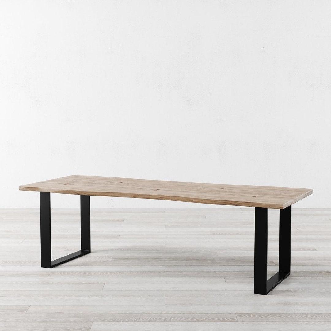 Dell U-shaped Matt Black Legs Live Edge Oak Dining Table - Etsy