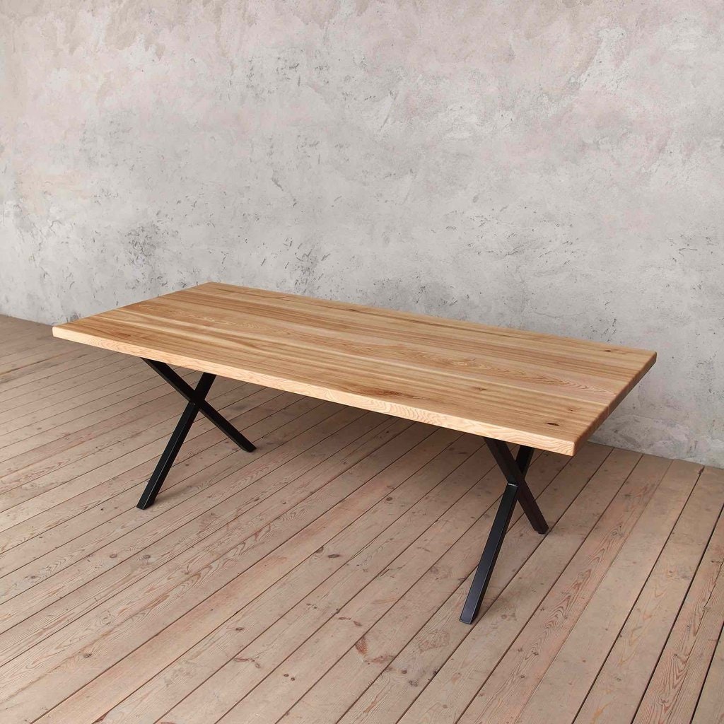 Bridge Solid Natural Ash Dining Table With Matt Black X Shaped - Etsy