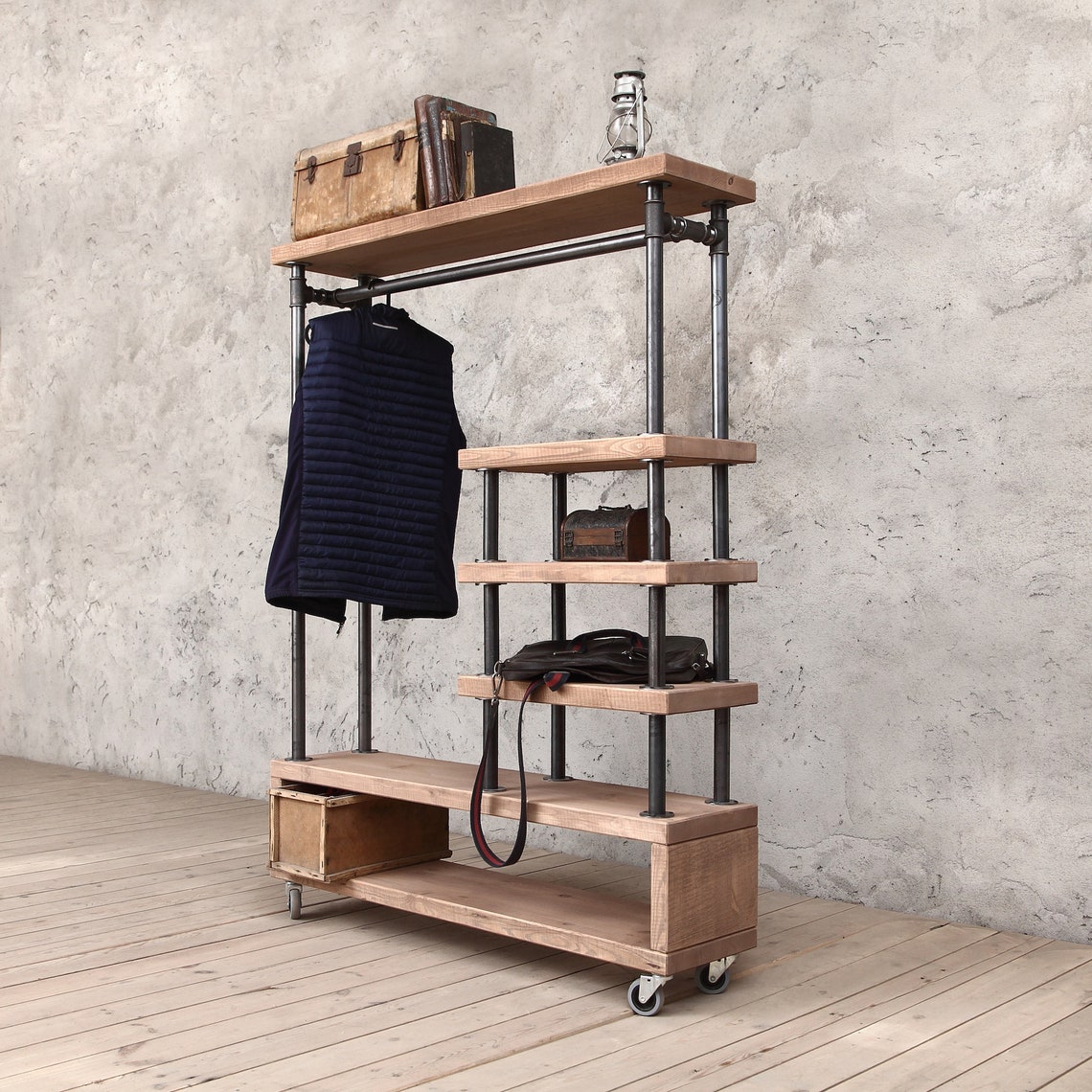 Tay Industrie-Stil Holz Metall Kleidung Schiene Rack Stand - Etsy.de