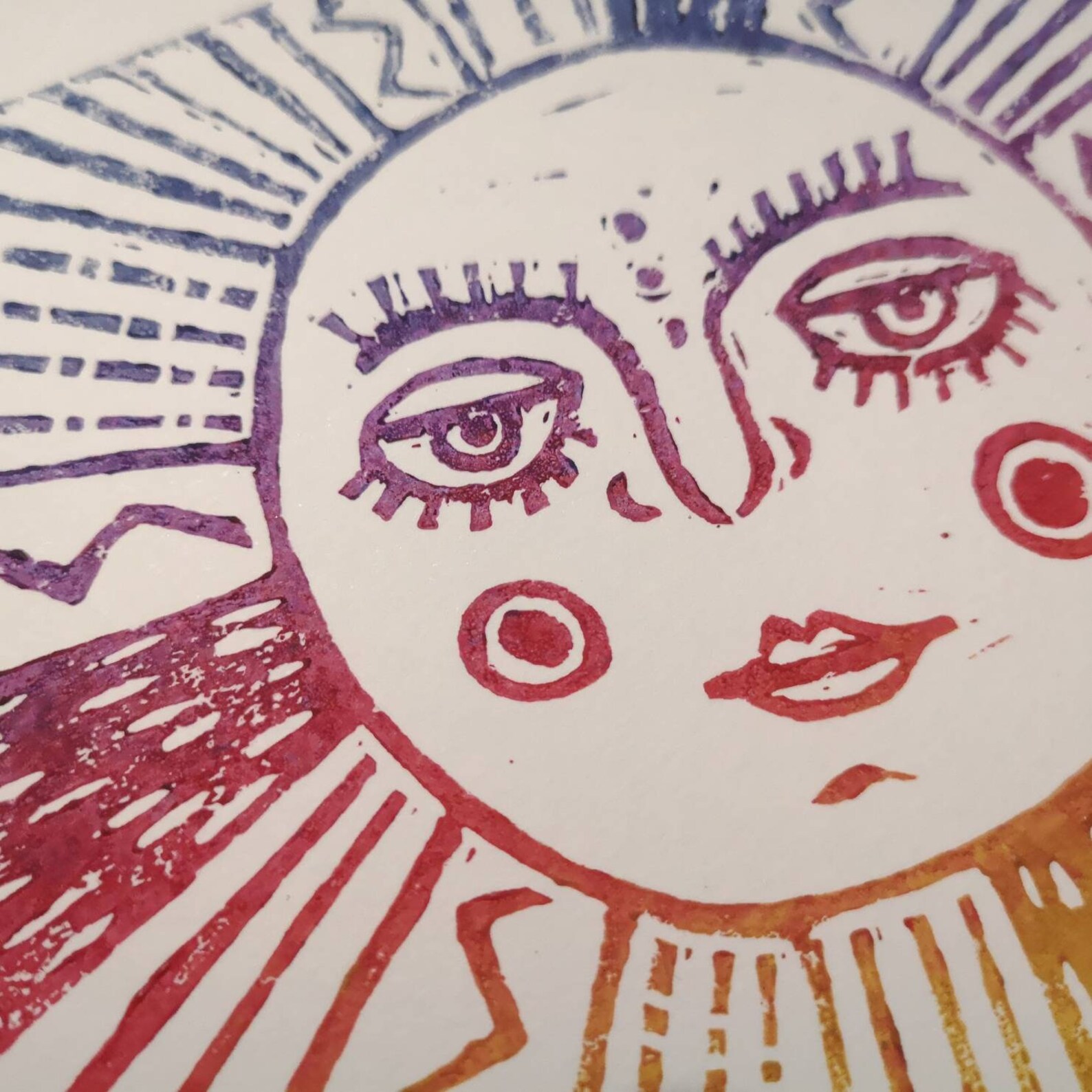 Sunshine Linocut Print in Rainbow - Etsy