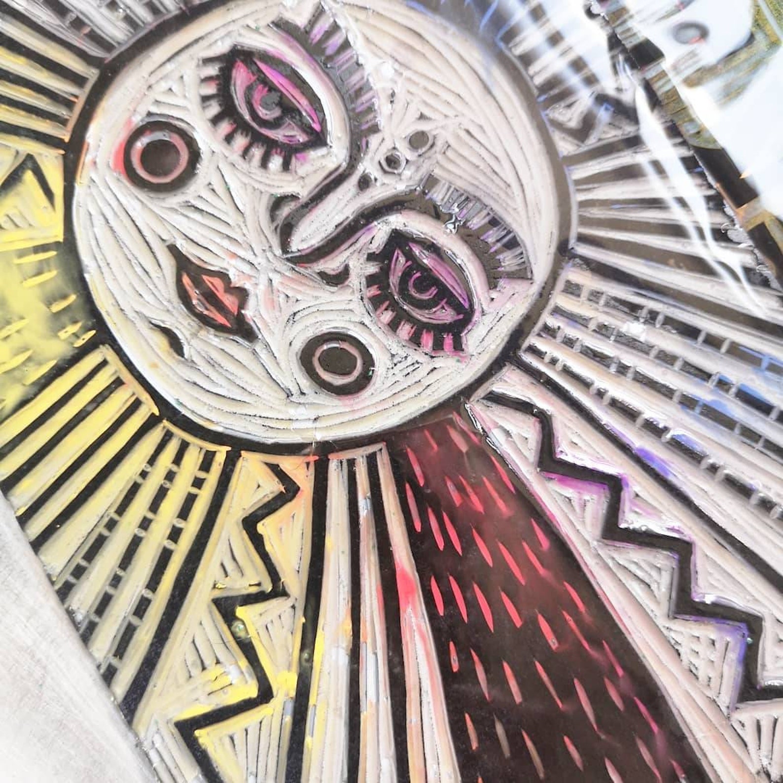 Sunshine Linocut Print in Rainbow - Etsy