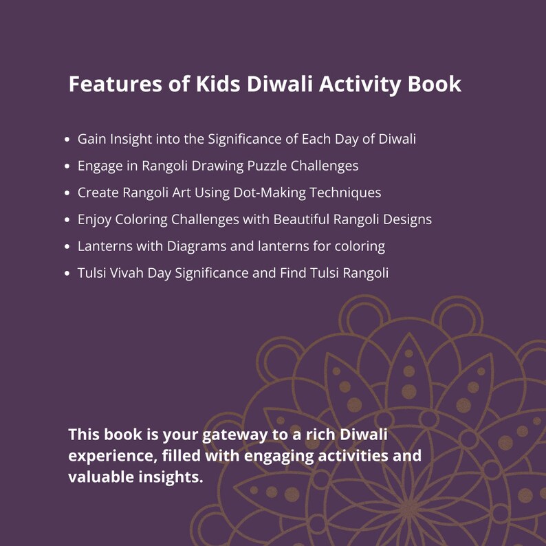Mandala Coloring Kids Activity Book With Diwali Theme printable A4 Size ...