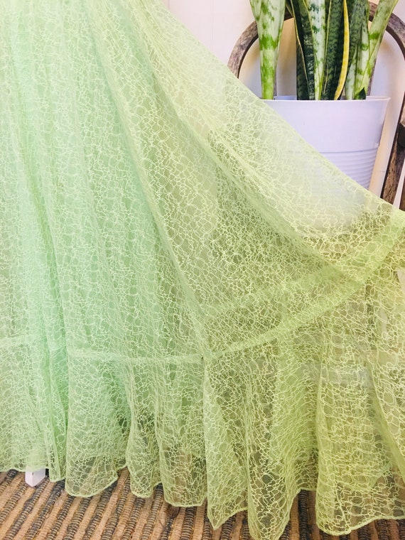 1970s Long Lace Dress Green Gown Gunnel Sax Style Rom… - Gem