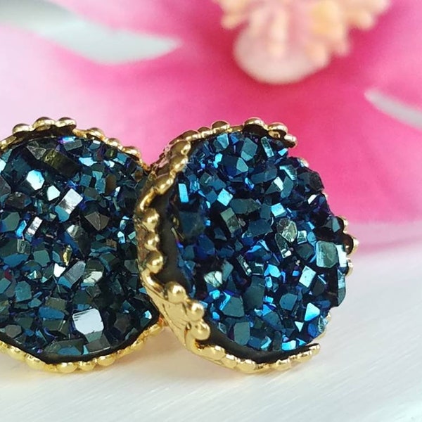 Blue Druzy Earrings - Etsy
