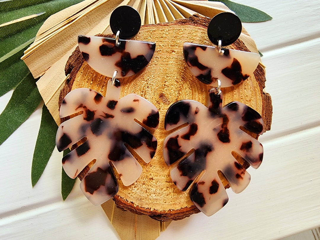 Large Leopard Monstera Earrings, Leopard Print Statement Earrings ...